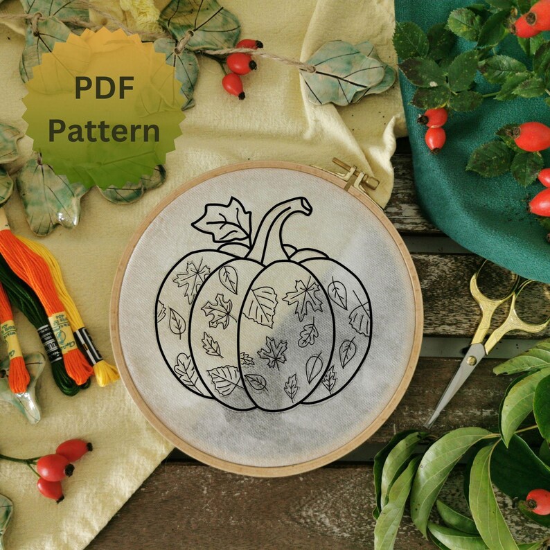 Pumpkin Embroidery Pattern PDF, Creative Template for Fall, Embroidery ...