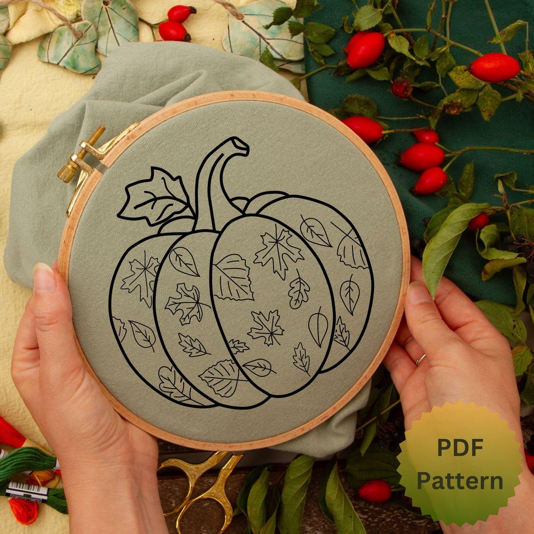 Pumpkin Embroidery Pattern PDF, Creative Template for Fall, Embroidery ...