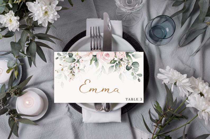 Blush Pink Place Card Template, Dusty Rose Name Card, Pink Place Cards ...