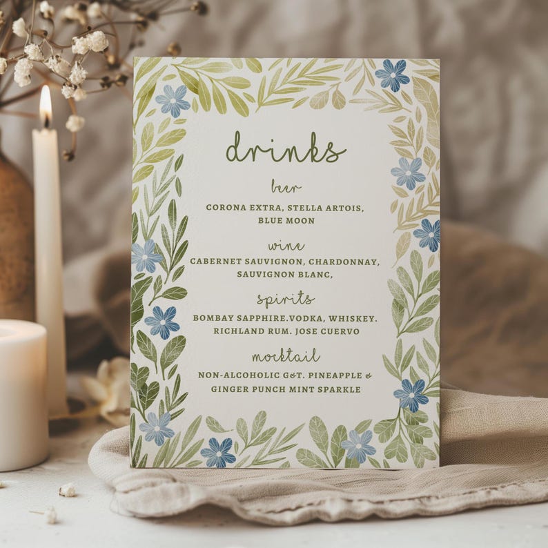 Floral Drinks Menu Template: Editable Bar Sign (digital Download) - Etsy
