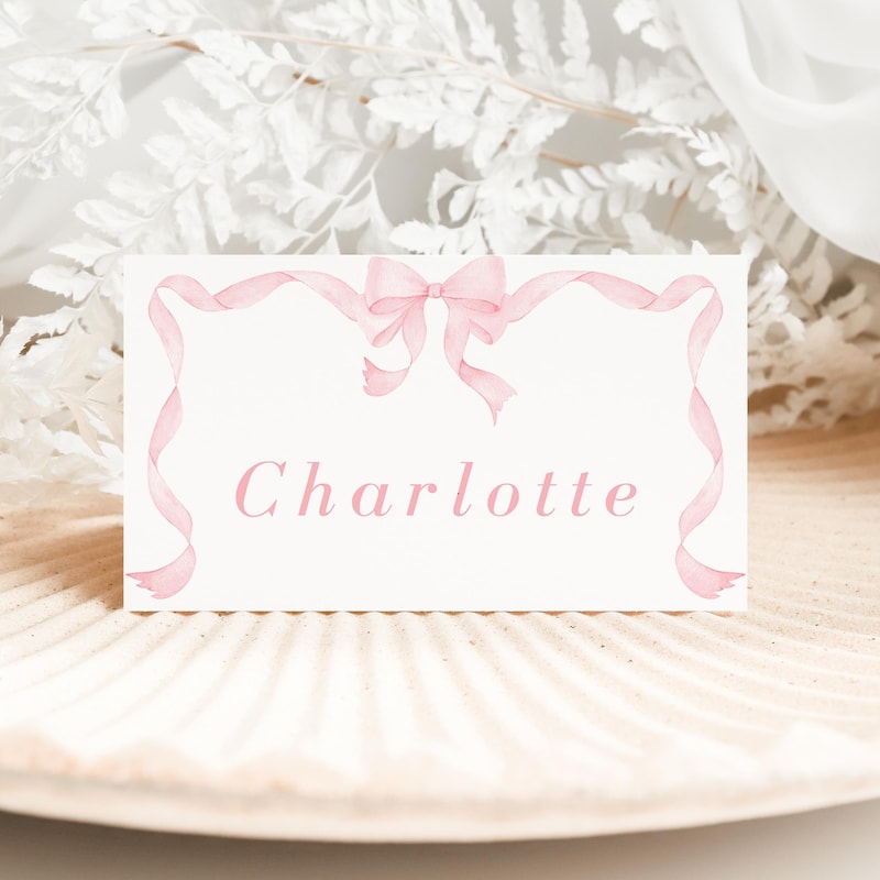 Name Cards With Pink Ribbon - Etsy