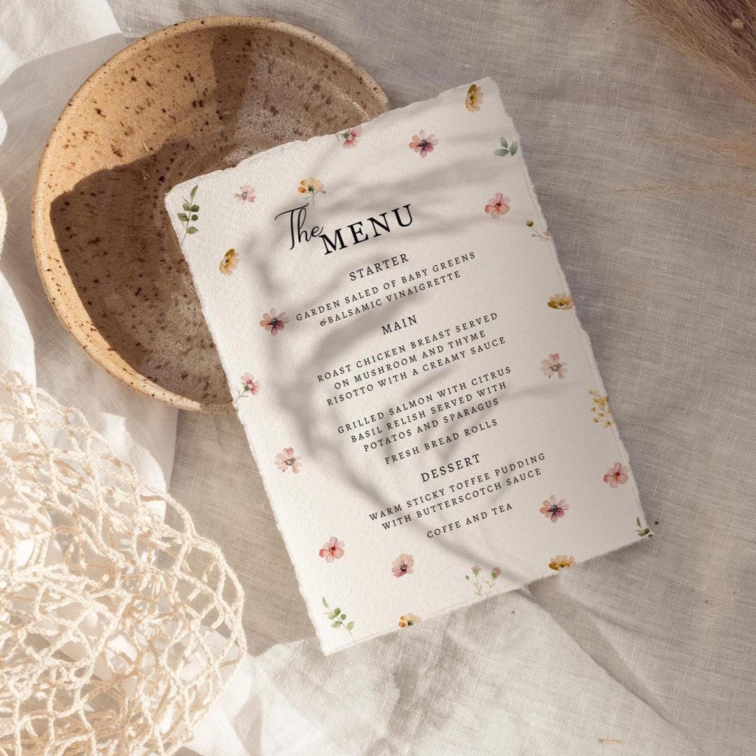Wildflower Menu and Drinks Sign, Floral Menu Template, Boho Flowers ...