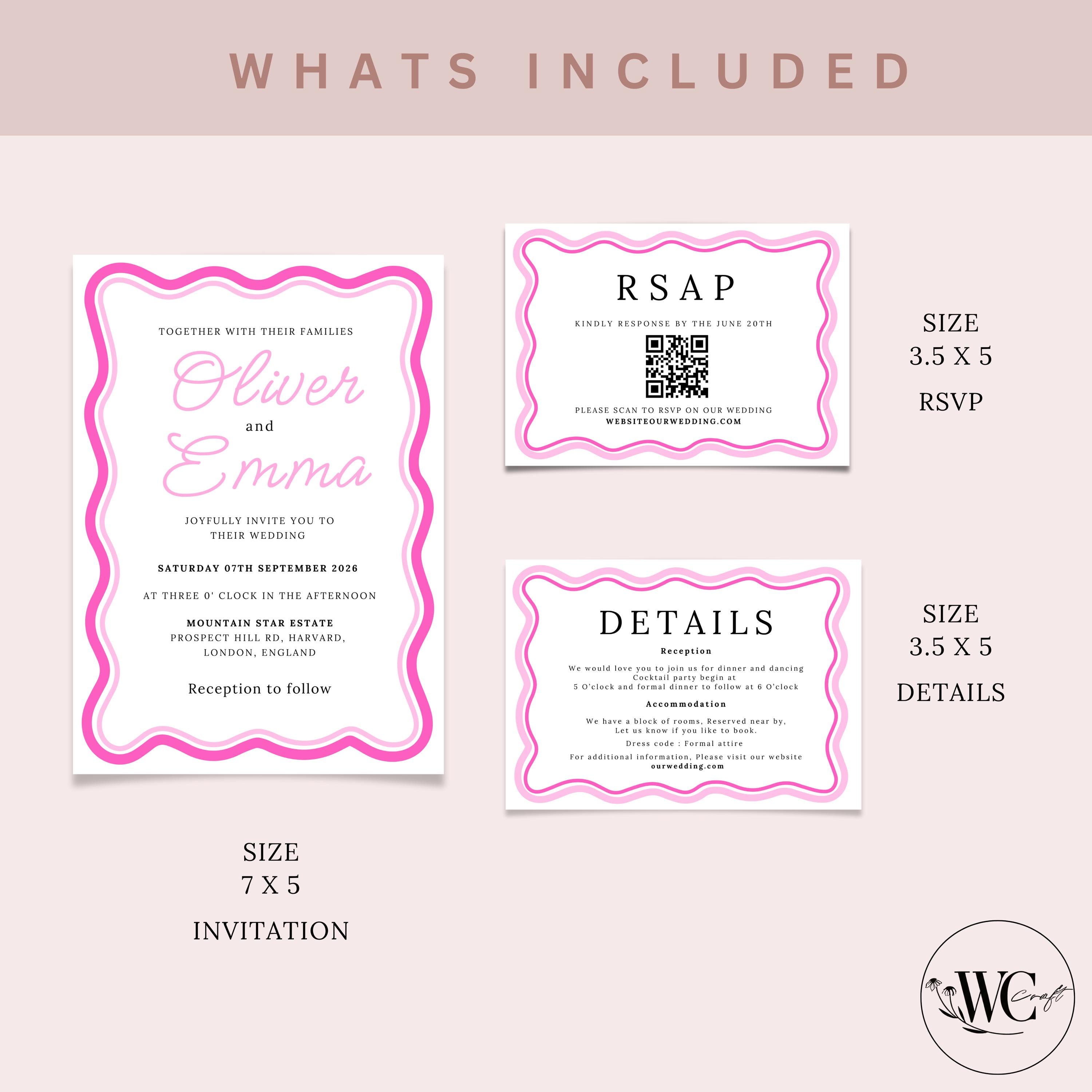 Wavy Border Invitation, Curvy Border Invite, Scallop Colourful ...