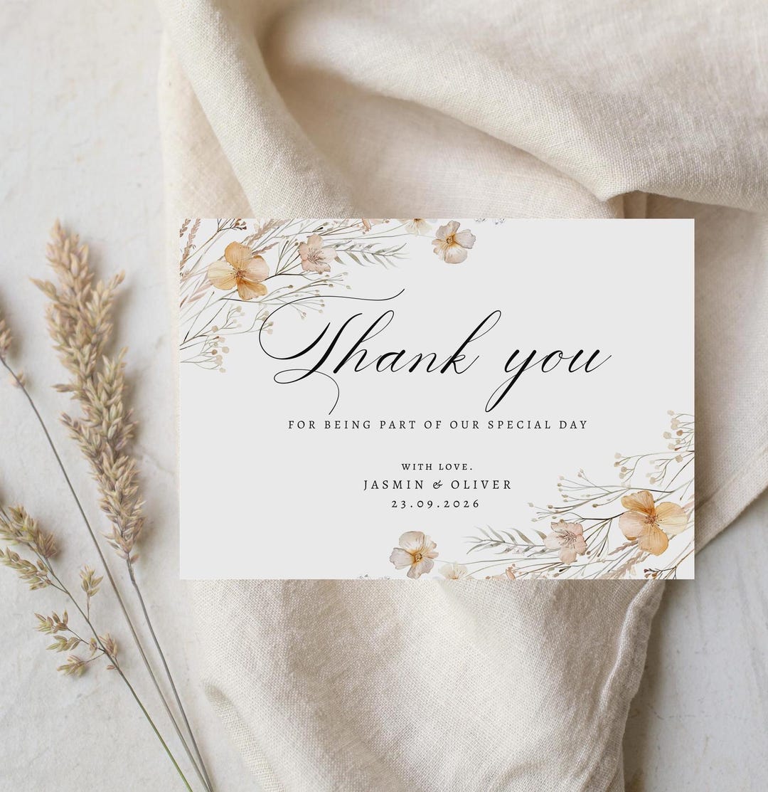 Wildflower Thank You Card, Boho Wildflower Thank You, Wildflower Thank ...