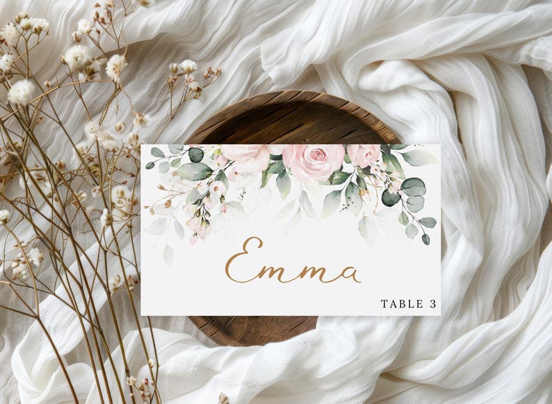 Blush Pink Place Card Template, Dusty Rose Name Card, Pink Place Cards ...