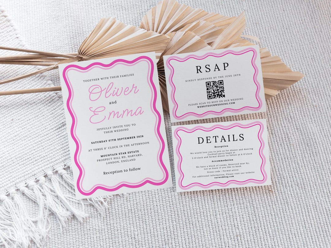 Wavy Border Invitation, Curvy Border Invite, Scallop Colourful ...