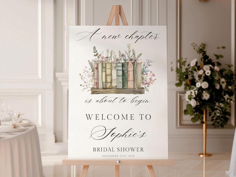 New Chapter Bridal Shower Welcome Sign Template, Storybook Theme ...