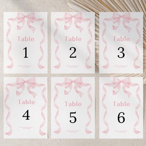 Blush Pink Bow Table Number Template: Baby Shower, Wedding (digital ...