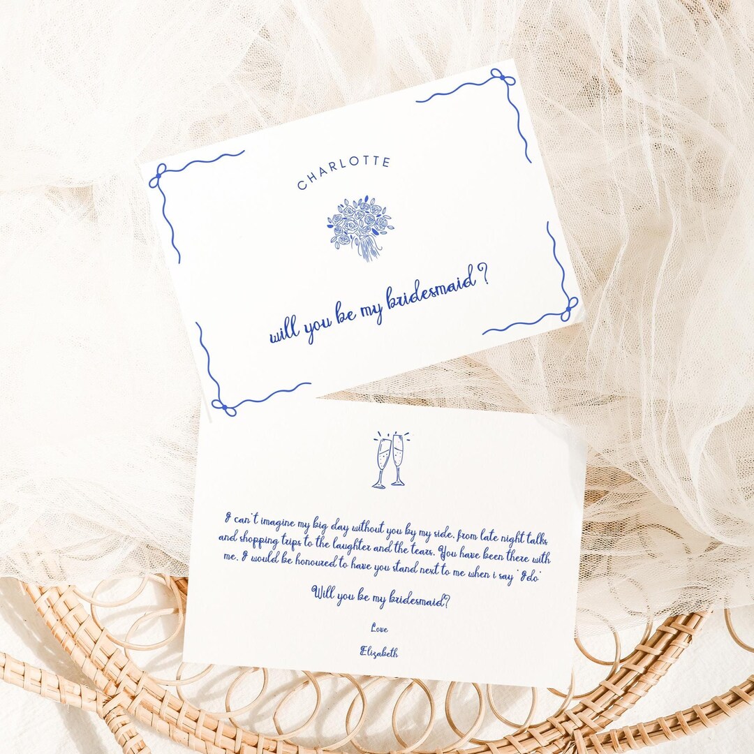 Handwritten Bridesmaid Proposal Card Template: Elegant Hand-drawn ...
