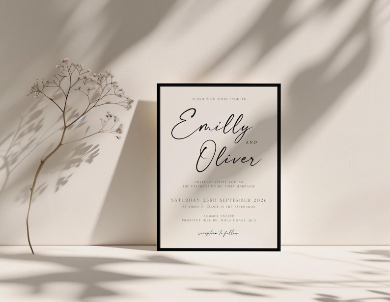Modern Minimalist Wedding Invitation Template Set With QR Code (digital ...