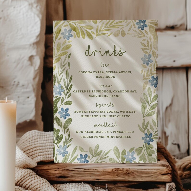 Floral Drinks Menu Template: Editable Bar Sign (digital Download) - Etsy