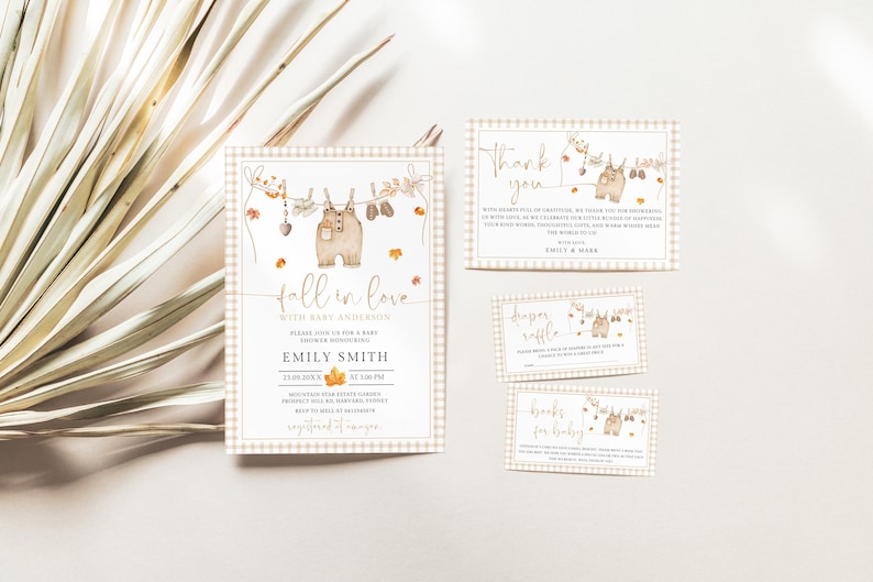 Editable Fall in Love Baby Shower Invitation Bundle, Fall Baby Shower ...