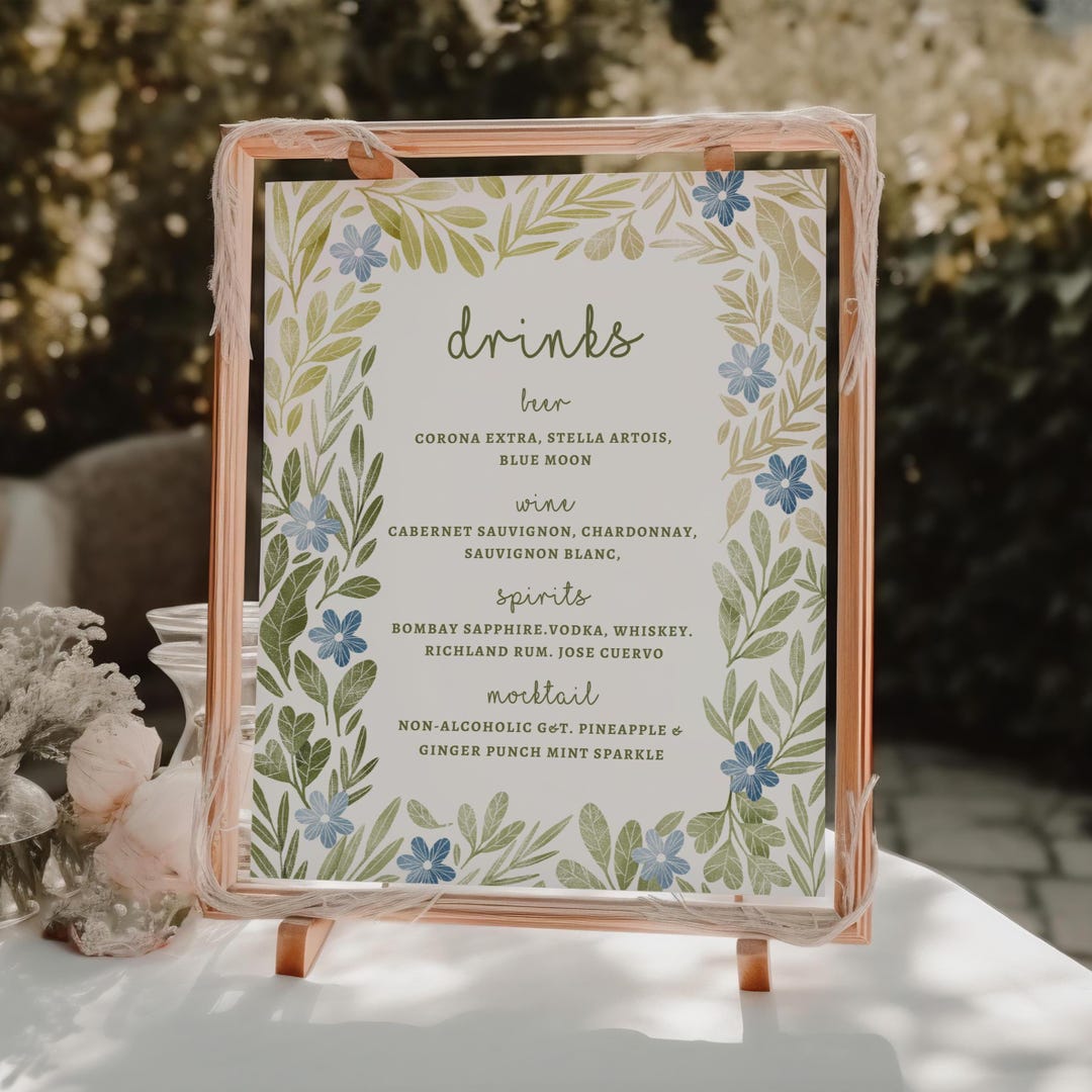 Floral Drinks Menu Template: Editable Bar Sign (digital Download) - Etsy
