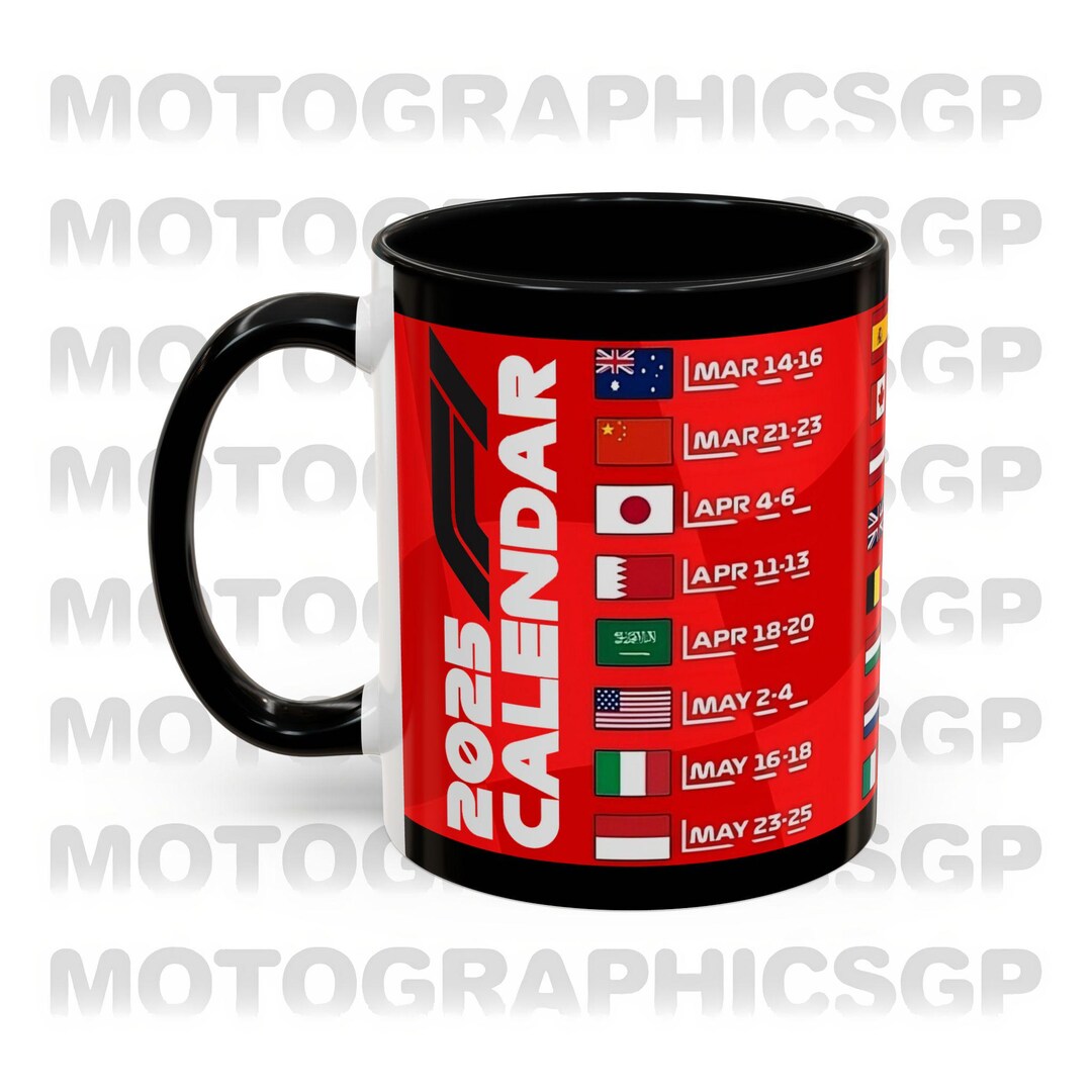 Formula 1 Calendar 2025 Mug, Lewis Hamilton Ferrari 2025, Grand Prix ...