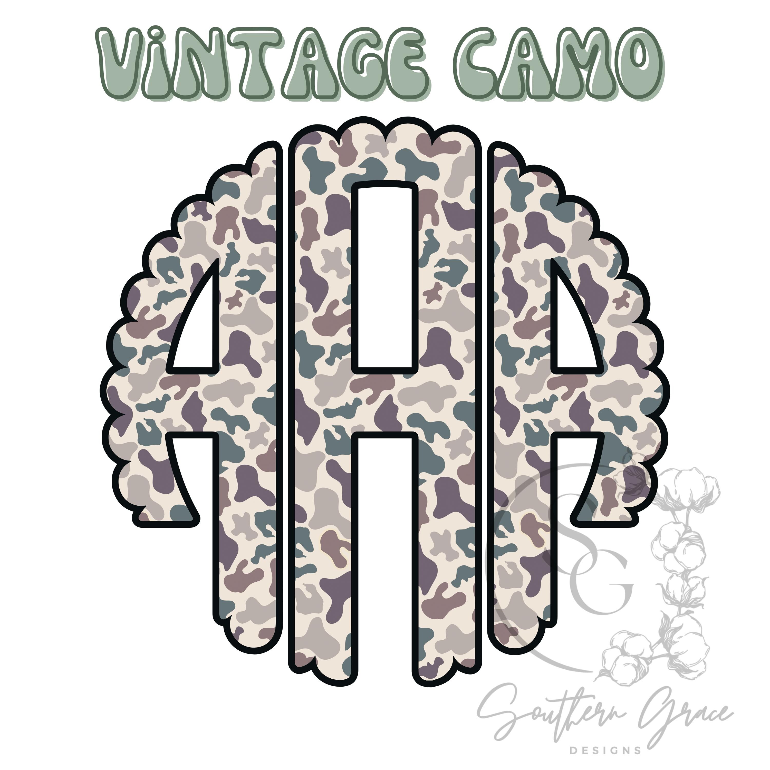Vintage Camo Scallop Edge Monogram - Etsy