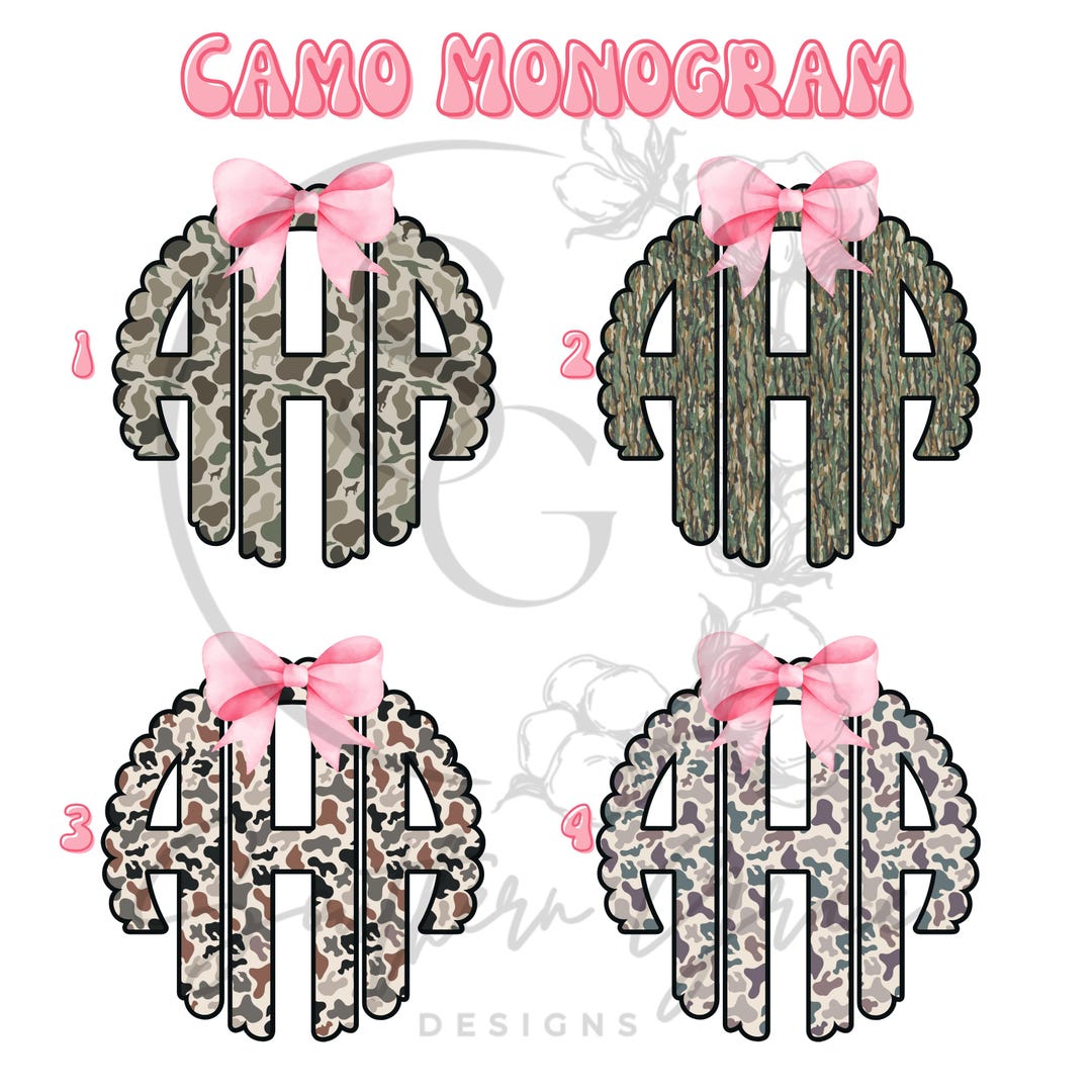 Camo & Bow Scallop Edge Monogram - Etsy