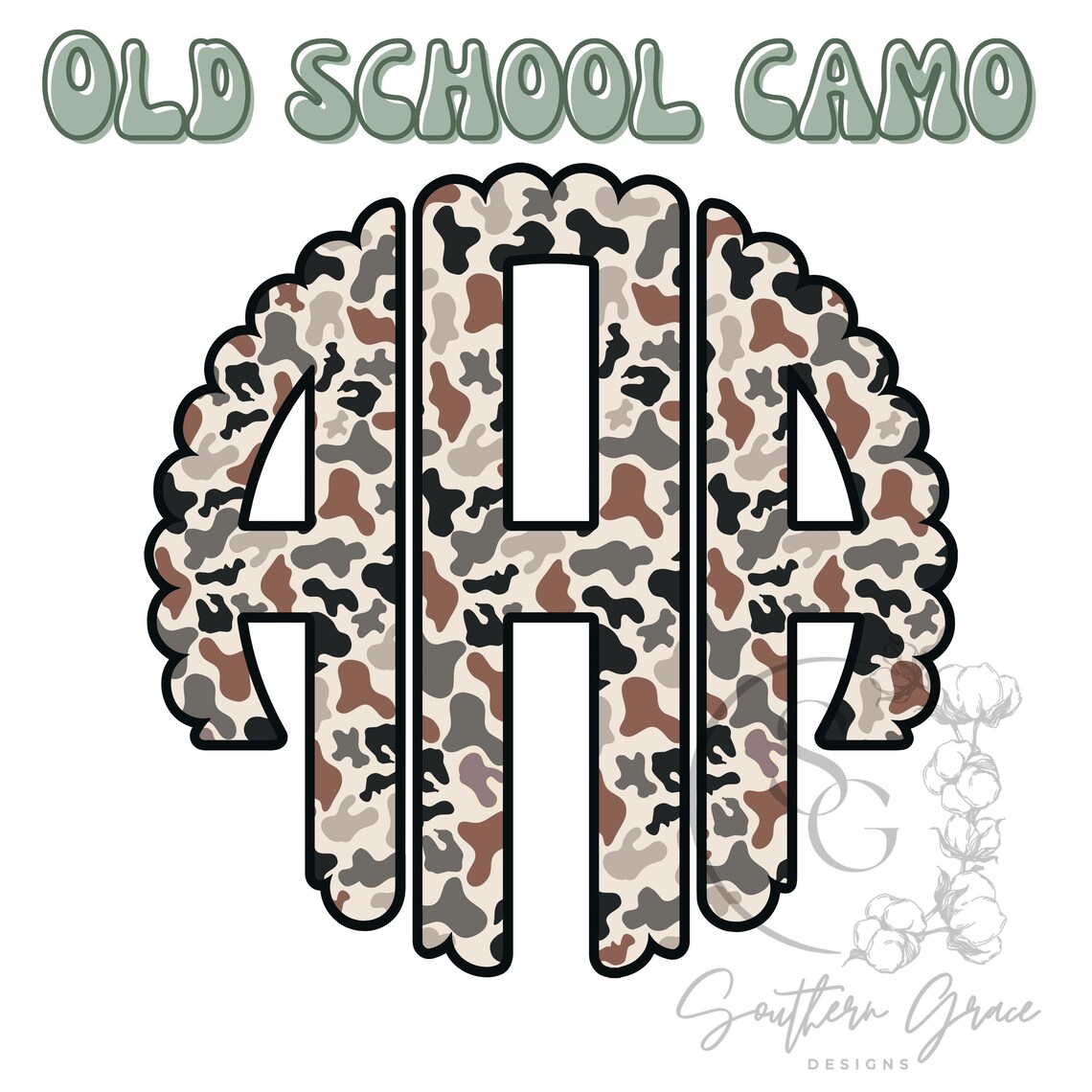 Old School Camo Scallop Edge Monogram - Etsy
