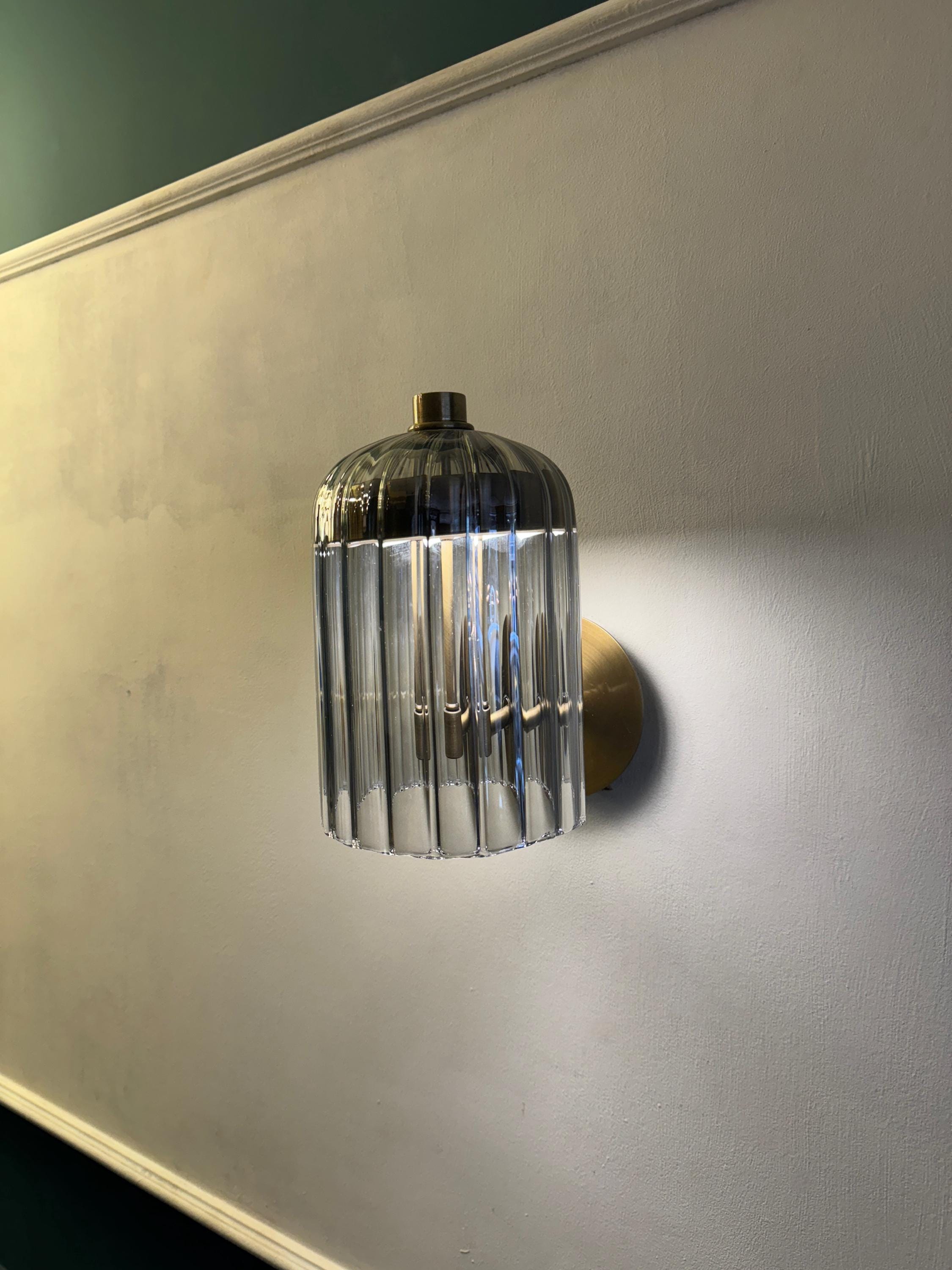 Smoked Glass Wall Sconce, Brass Wall Sconce, Contemporary Sconce ...