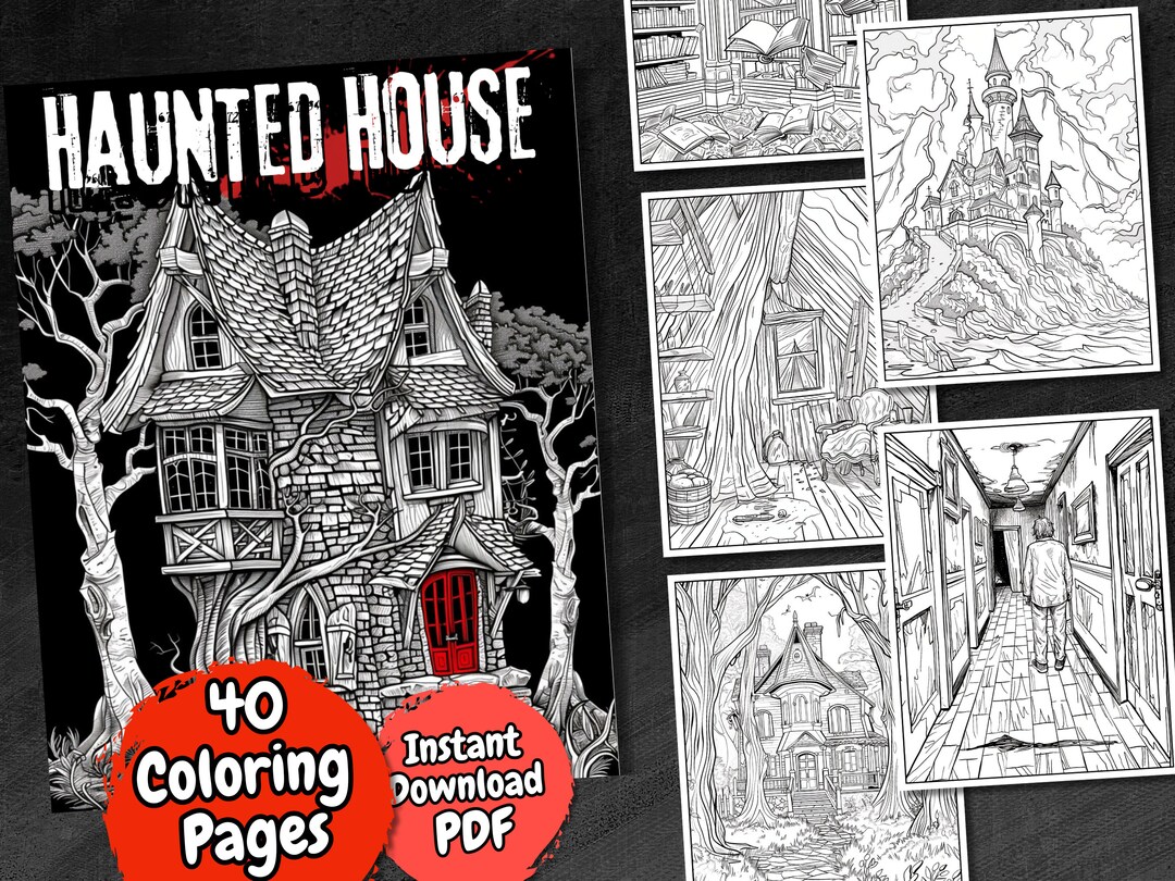 Haunted House Coloring Pages, Printable Halloween Coloring Book for ...