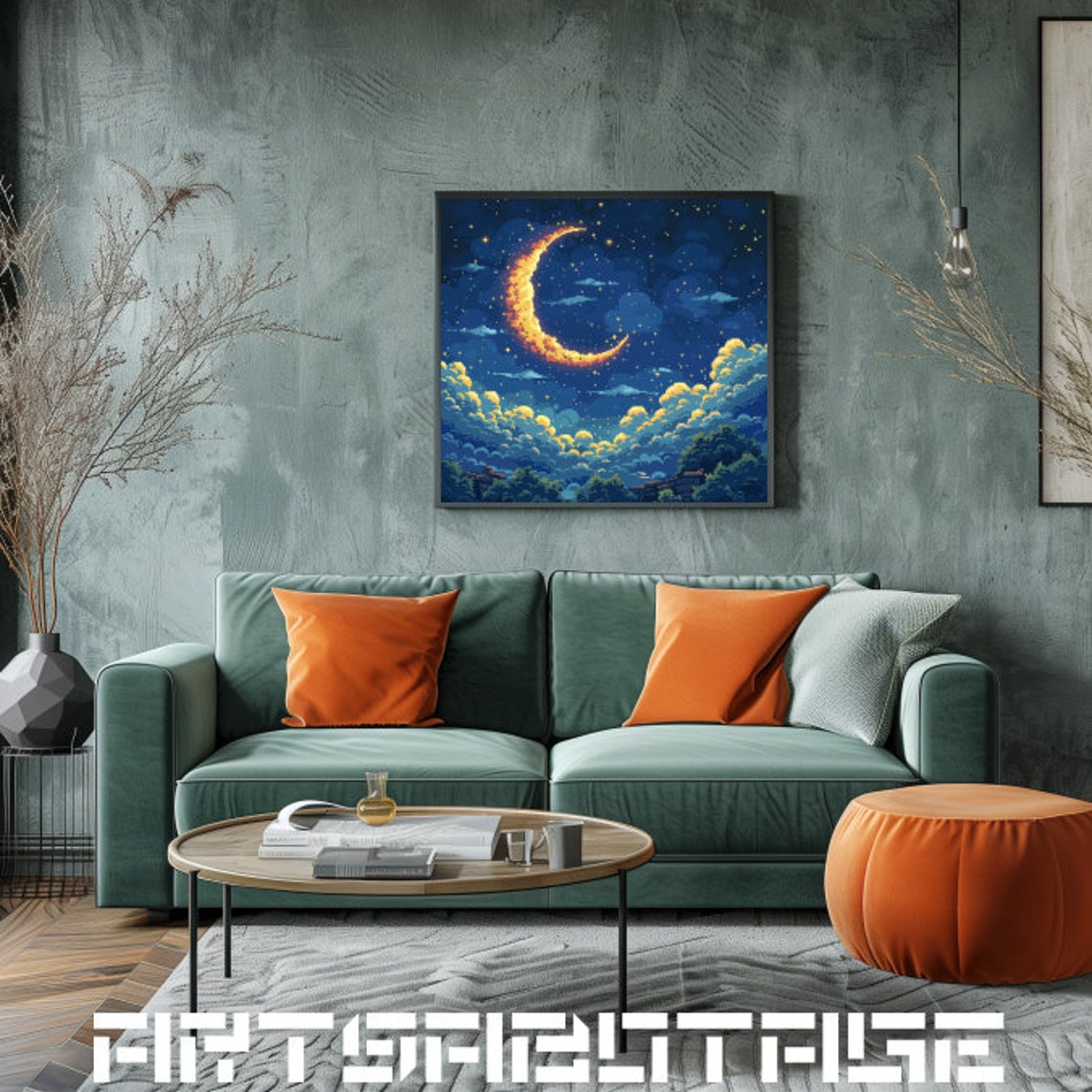 Starry Night Pixel Art Scenery Wall Decor Wall Art Digital Art Gift ...