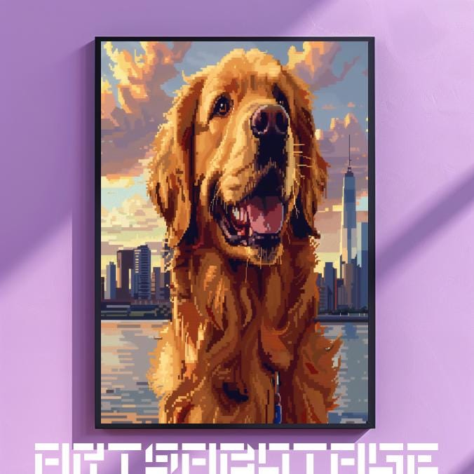 Golden Retriever Pixel Art Wall Decor Wall Art Digital Art Alone Home ...