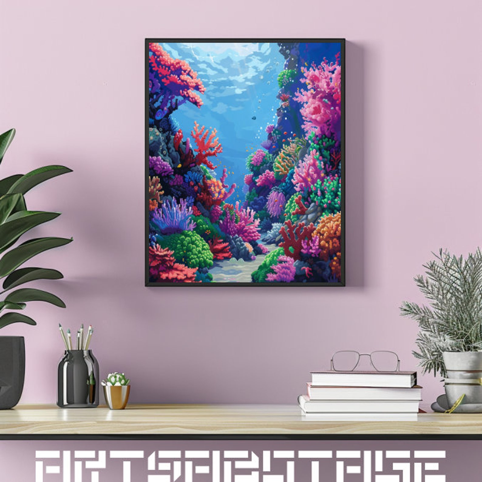 Pixel Reef Ocean Wall Decor Wall Art Digital Art Alone Home Decor AI ...