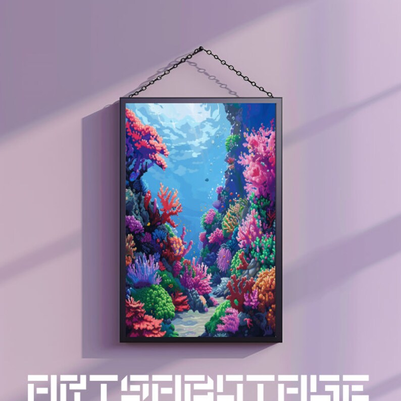 Pixel Reef Ocean Wall Decor Wall Art Digital Art Alone Home Decor AI ...