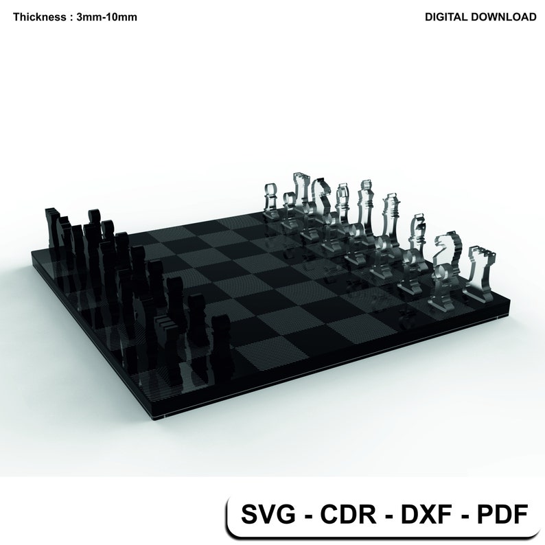 Minimal Chess Set Digital Folders Laser Cut Acrylic Glass SVG-PDF-DXF ...