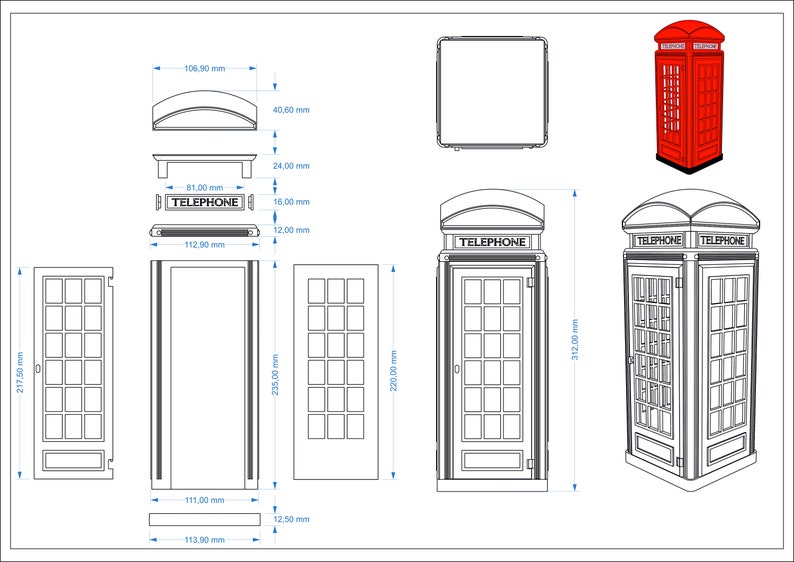 1924 Telephone Box Booknook - 1:10 Scale 3D Print (digital File) - Etsy