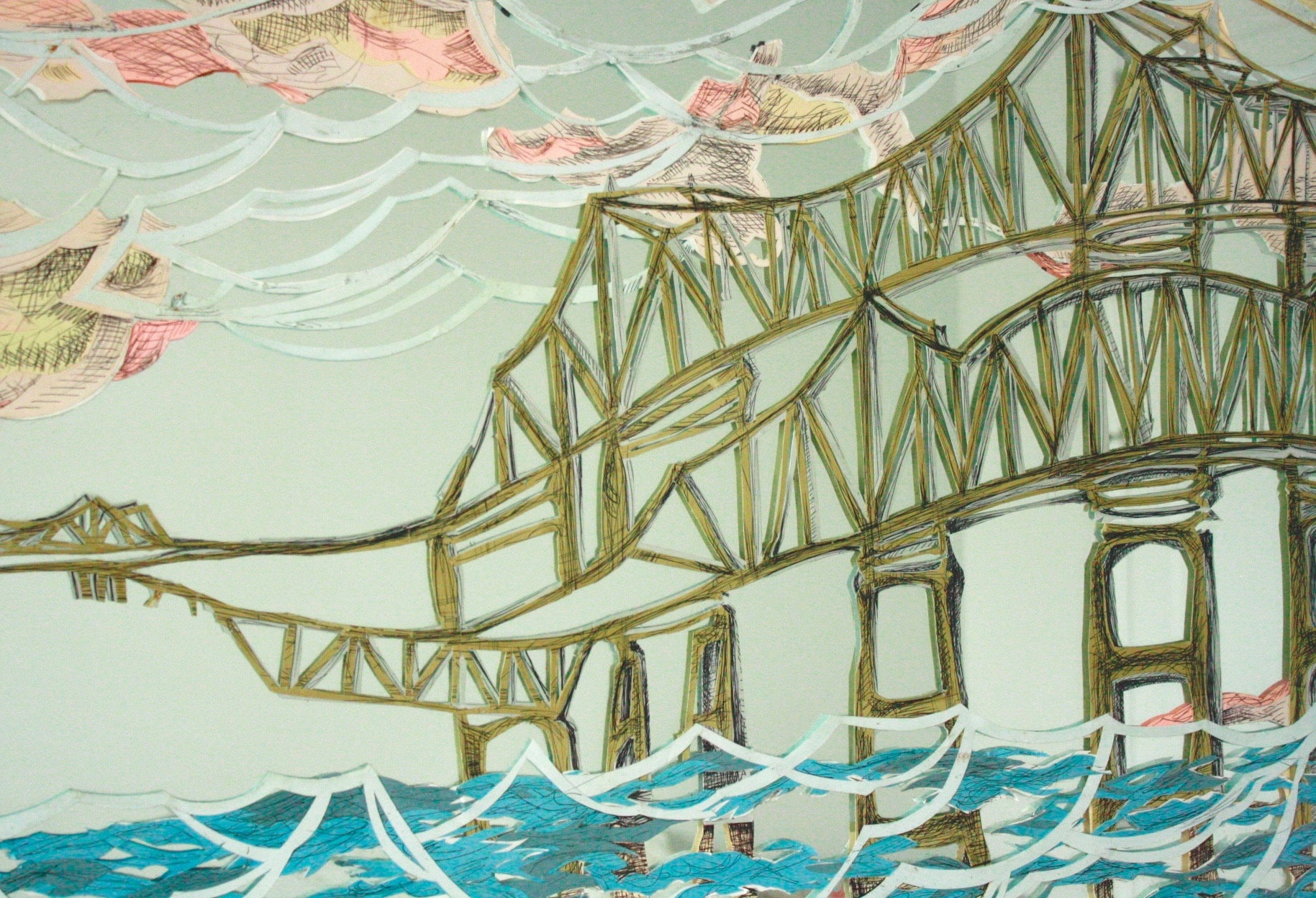 Gemini Bridges" Original Papercut Artwork in Vintage Mirror, Original ...