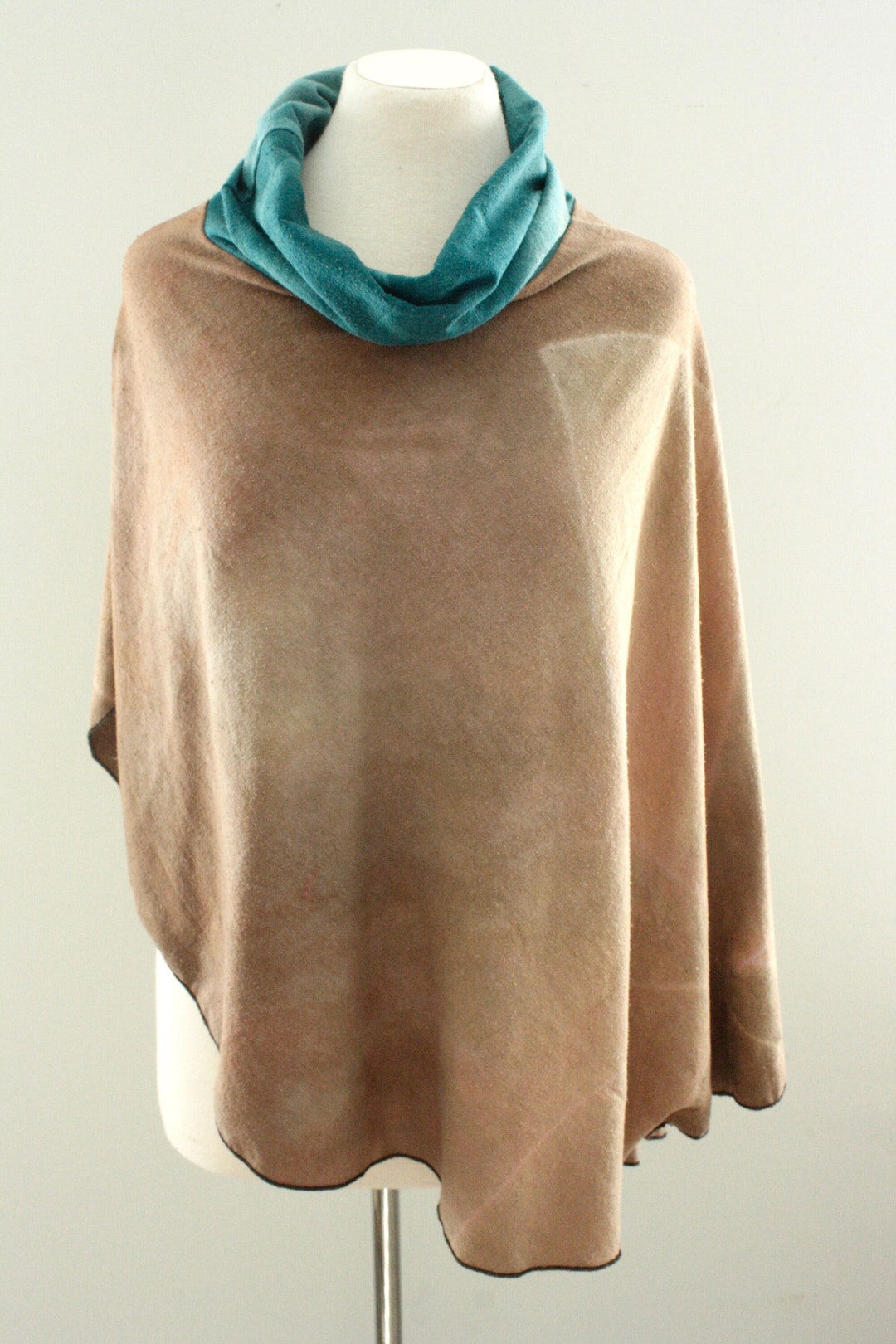 Cardinal Cloak Capelet Poncho in 100% Raw Silk in Cocoa Brown and Teal ...