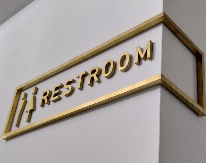 Corner Restroom Sign, Bathroom Sign, Bathroom Wall Decor, Business Sign ...