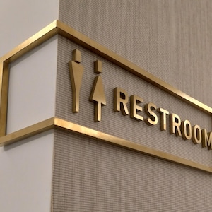 Corner Restroom Sign, Bathroom Sign, Bathroom Wall Decor, Business Sign ...