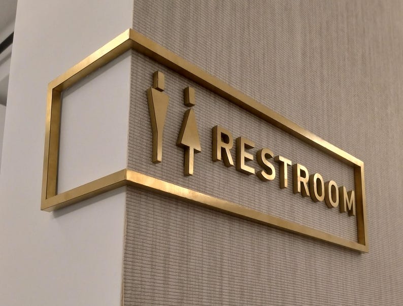 Corner Restroom Sign, Bathroom Sign, Bathroom Wall Decor, Business Sign ...