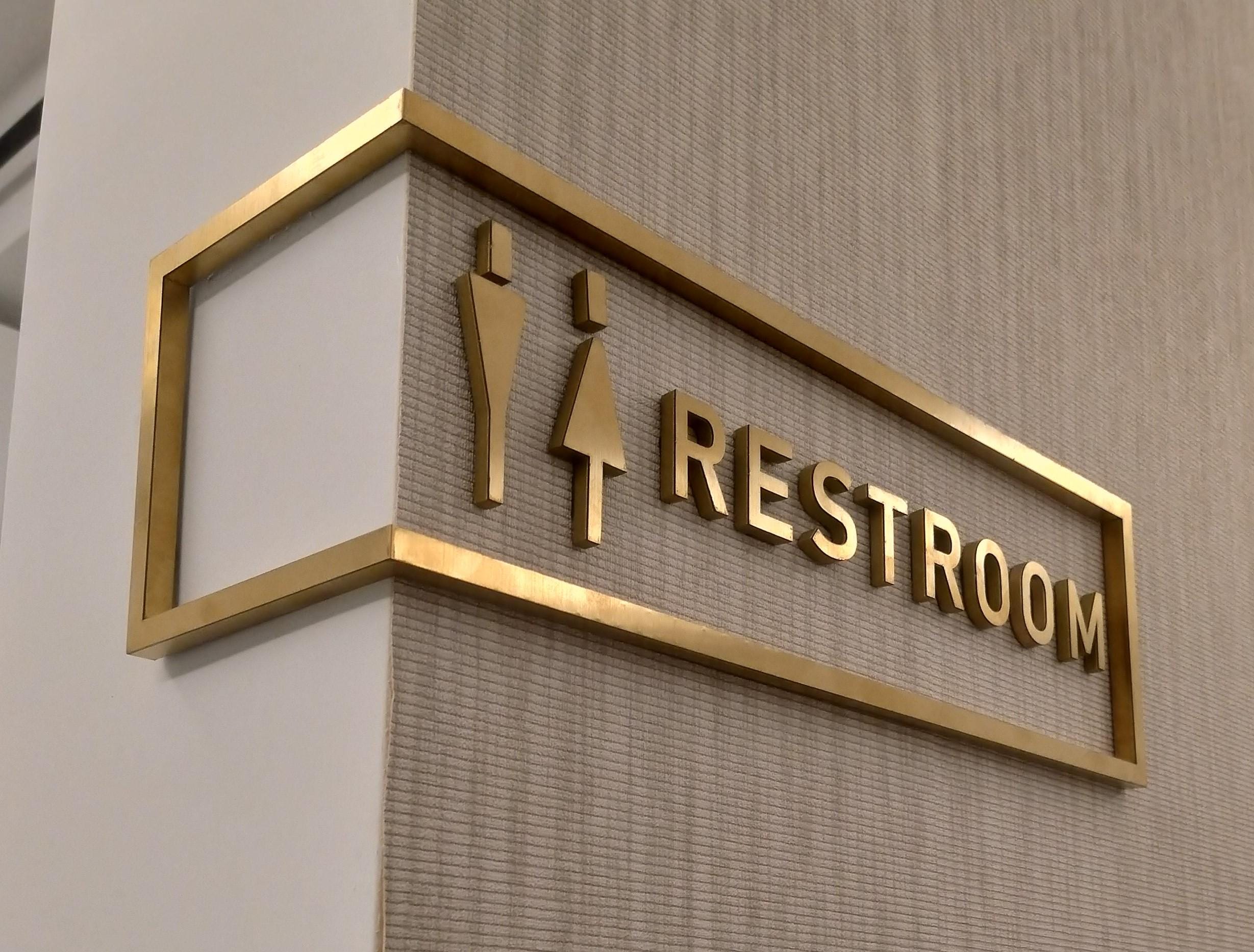 Corner Restroom Sign, Bathroom Sign, Bathroom Wall Decor, Business Sign ...