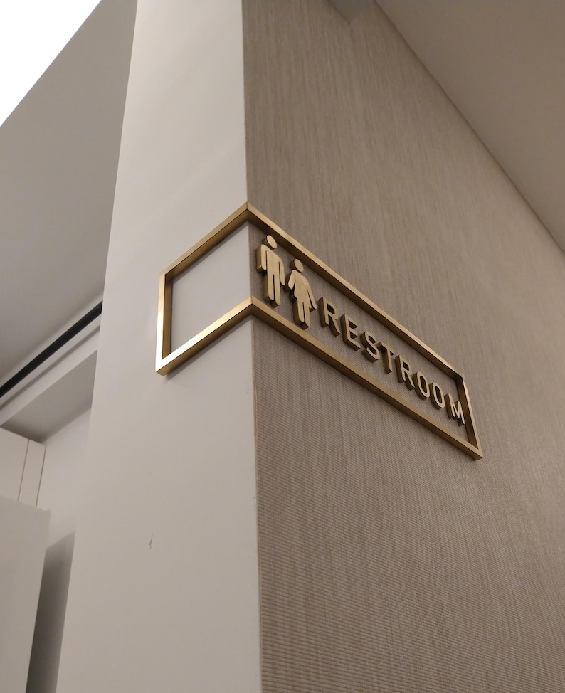 Corner Wrap Gold Restroom, Washroom, Bathroom Sign, Office Restroom ...