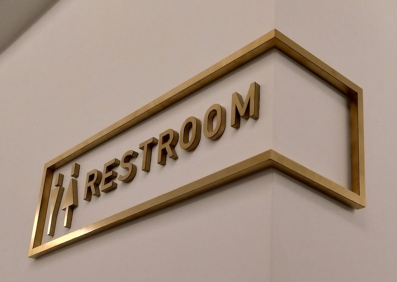 Corner Restroom Sign, Bathroom Sign, Bathroom Wall Decor, Business Sign ...