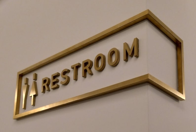 Corner Restroom Sign, Bathroom Sign, Bathroom Wall Decor, Business Sign ...