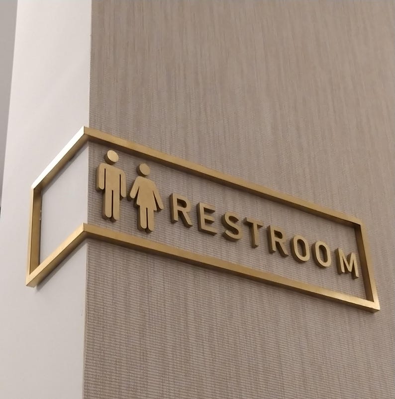 Corner Wrap Gold Restroom, Washroom, Bathroom Sign, Office Restroom ...