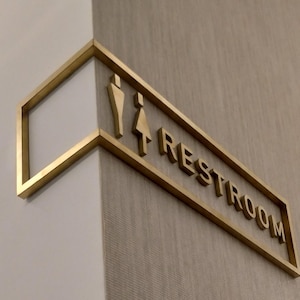 Corner Restroom Sign, Bathroom Sign, Bathroom Wall Decor, Business Sign ...