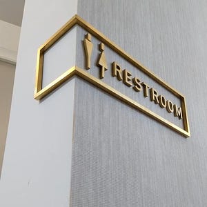 Corner Restroom Sign, Bathroom Sign, Bathroom Wall Decor, Business Sign ...