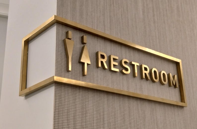 Corner Restroom Sign, Bathroom Sign, Bathroom Wall Decor, Business Sign ...