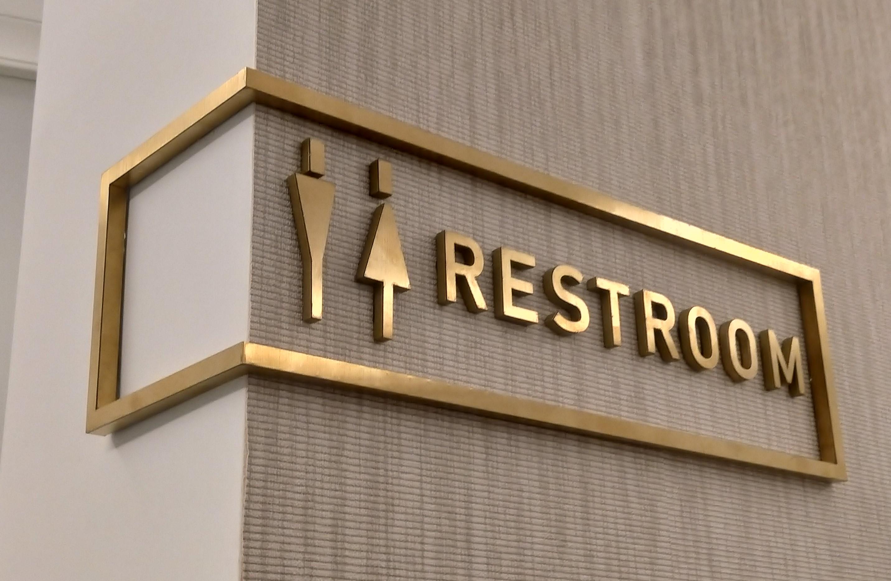 Corner Restroom Sign, Bathroom Sign, Bathroom Wall Decor, Business Sign ...