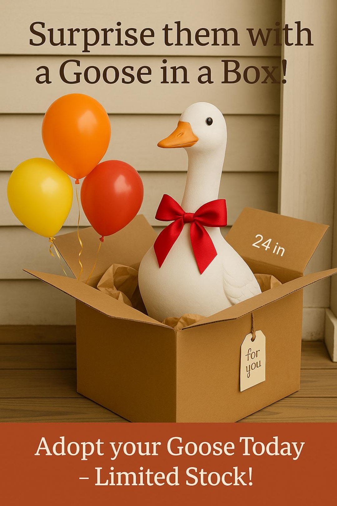 Porch Goose Statue With Holiday Bows – 24 Inch Decorative Goose Gift ...