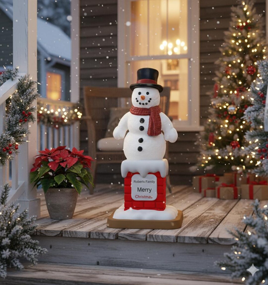 Christmas Snowman Porch Statue, Custom Name Snowman , Holiday Outdoor ...