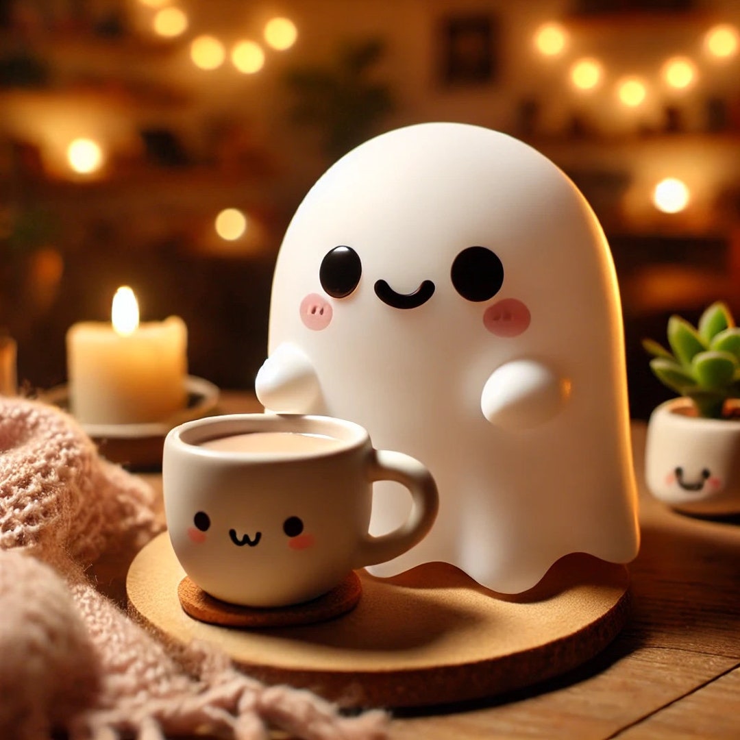 Digital Cute Ghost Drinking Coffee - Etsy