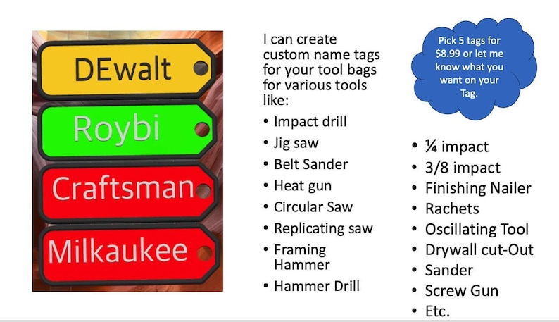 Tool Bag Tags for Dewalt, Ryobi, Craftsman or Milwaukee - Etsy