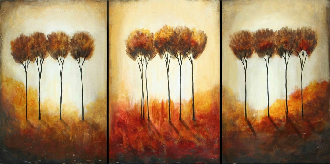 Original Tree Painting Triptych 3 Rustic Tree Paintings Acrylic Wall ...