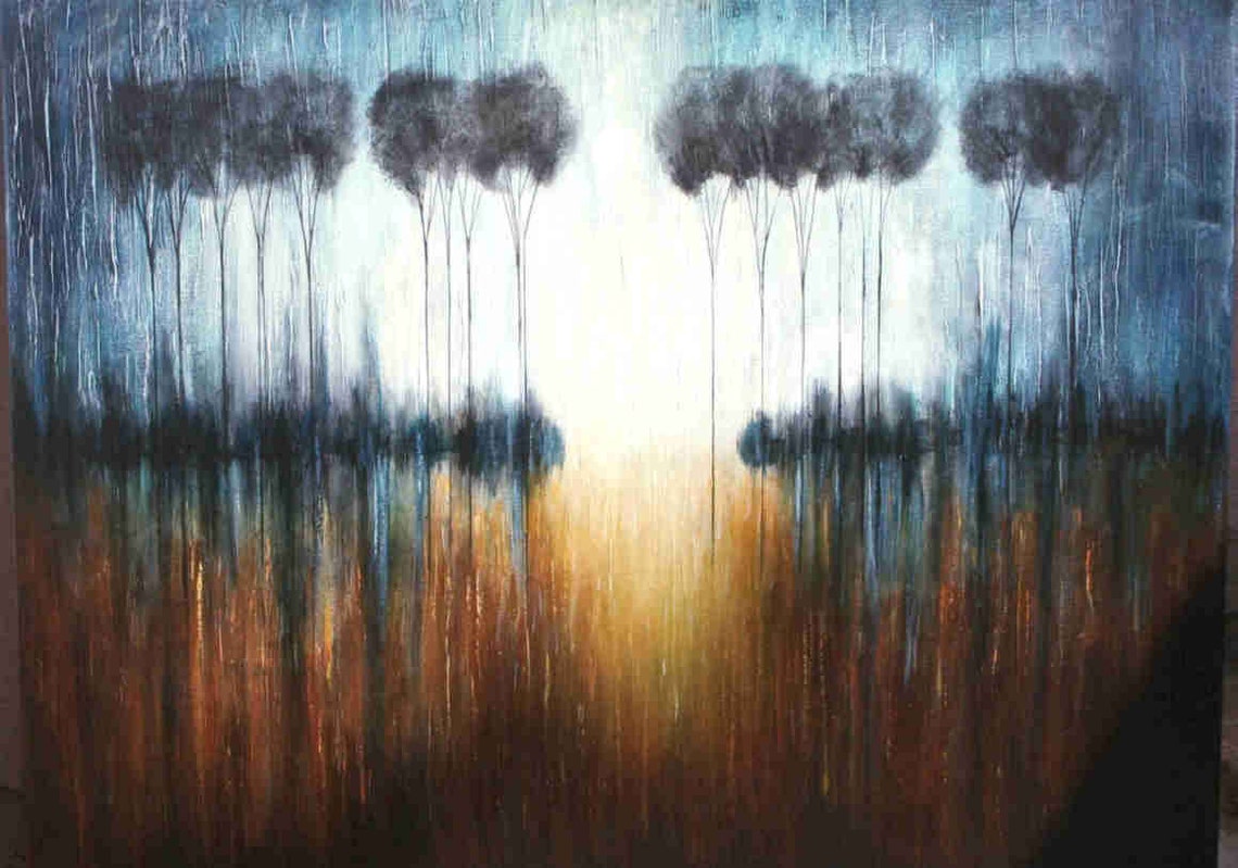 Original Large Landscape Painting Textured Blue Gray Earthtones Canvas ...