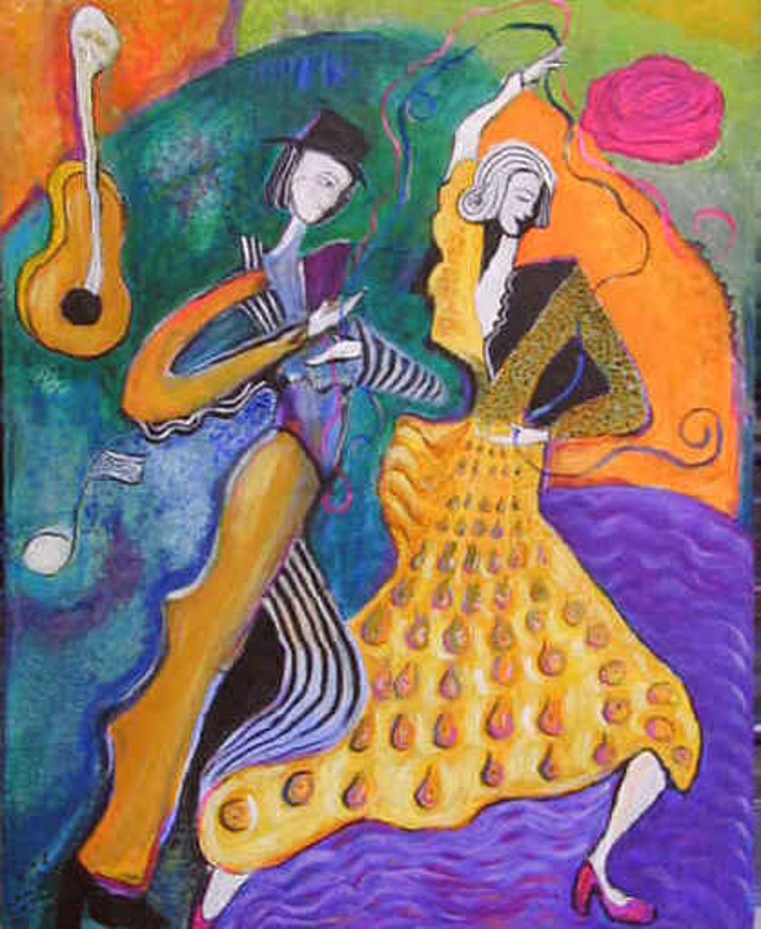 Abstract Painting Modern Dancing Figures Gaucho Signed Painting Marems ...